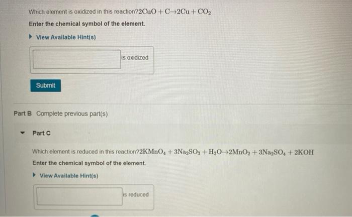 Solved Which element is oxidized in this reaction?2CuO+CH2Cu | Chegg.com
