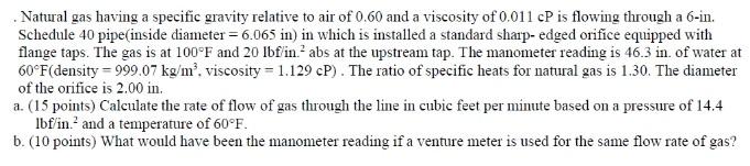 Solved Natural gas having a specific gravity relative to air | Chegg.com
