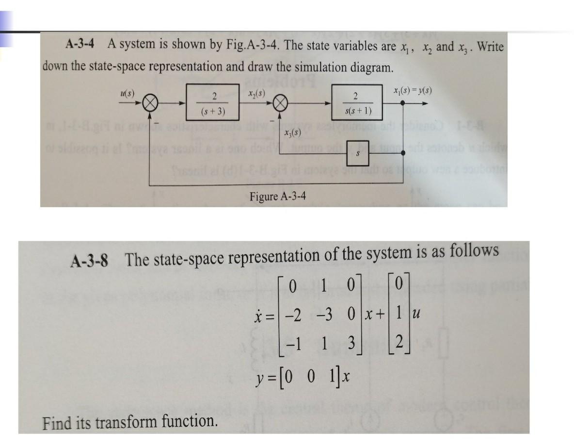 Solved A-3-4 A system is shown by Fig.A-3-4. The state | Chegg.com
