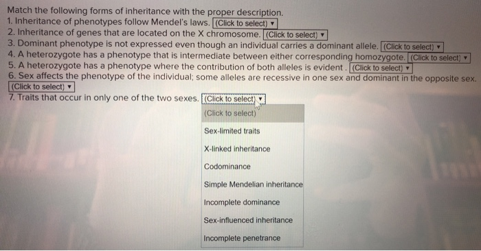 Solved Match the following forms of inheritance with the | Chegg.com