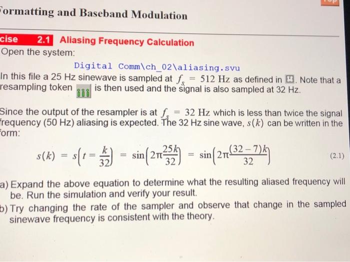Formatting and Baseband Modulation cise 2.1 Aliasing | Chegg.com
