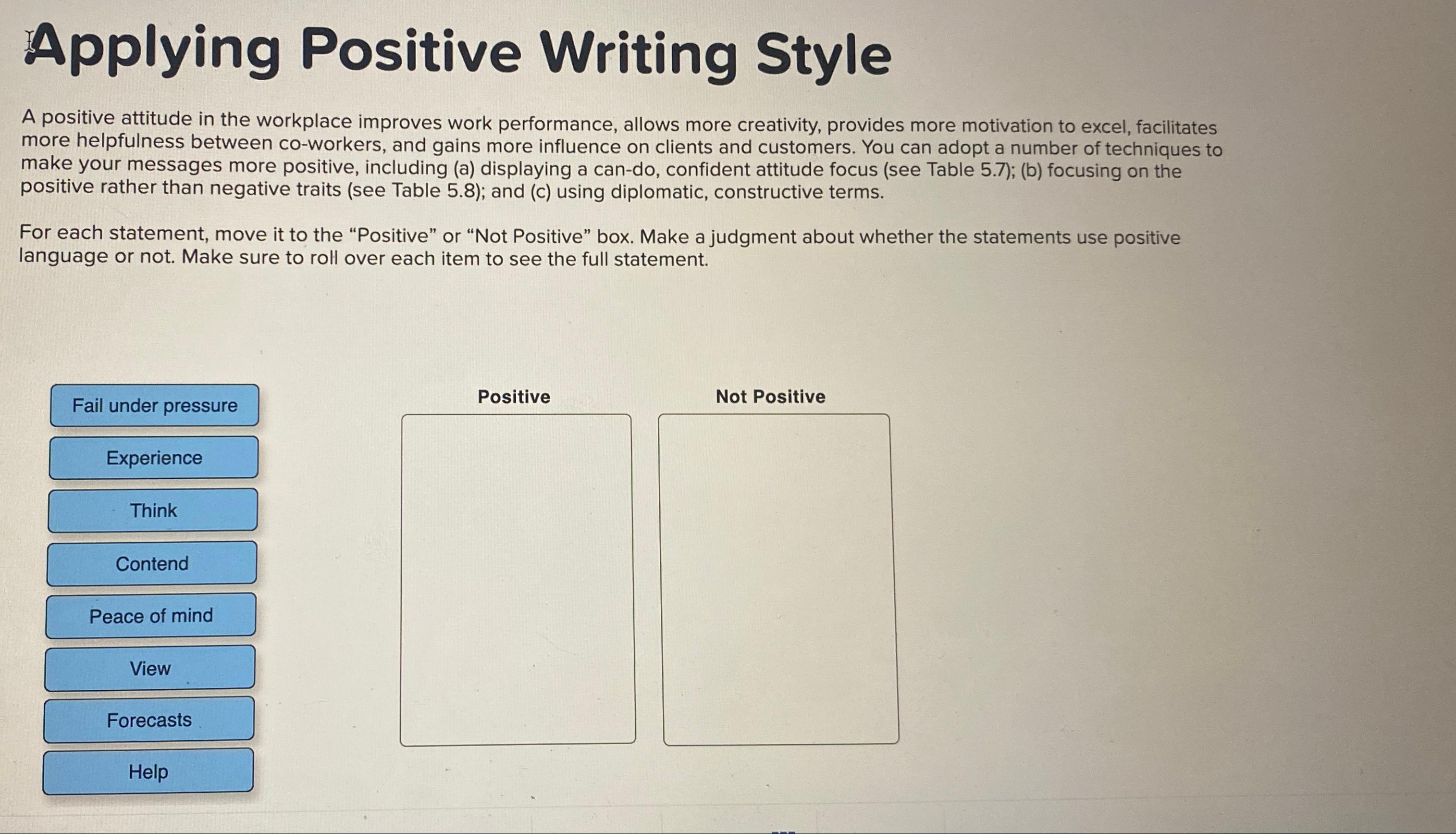 Solved Applying Positive Writing StyleA positive attitude in | Chegg.com