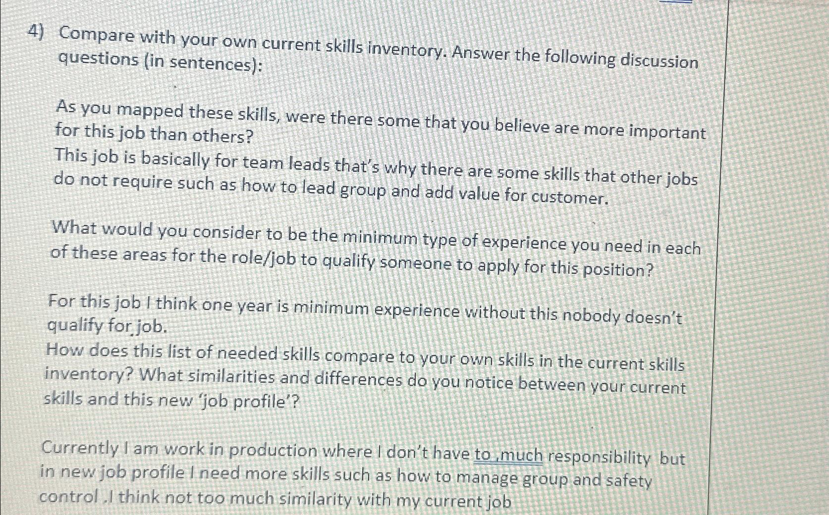 Solved Compare with your own current skills inventory. | Chegg.com
