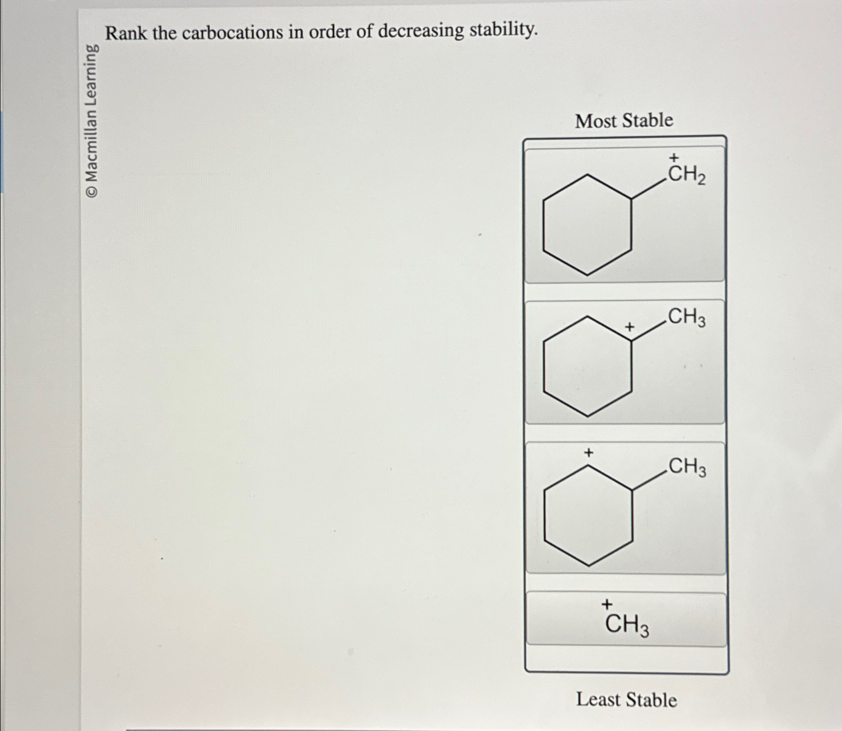 Solved Rank the carbocations in order of decreasing | Chegg.com