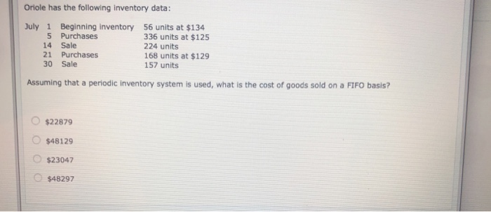 Solved Oriole has the following inventory data: July 1 | Chegg.com
