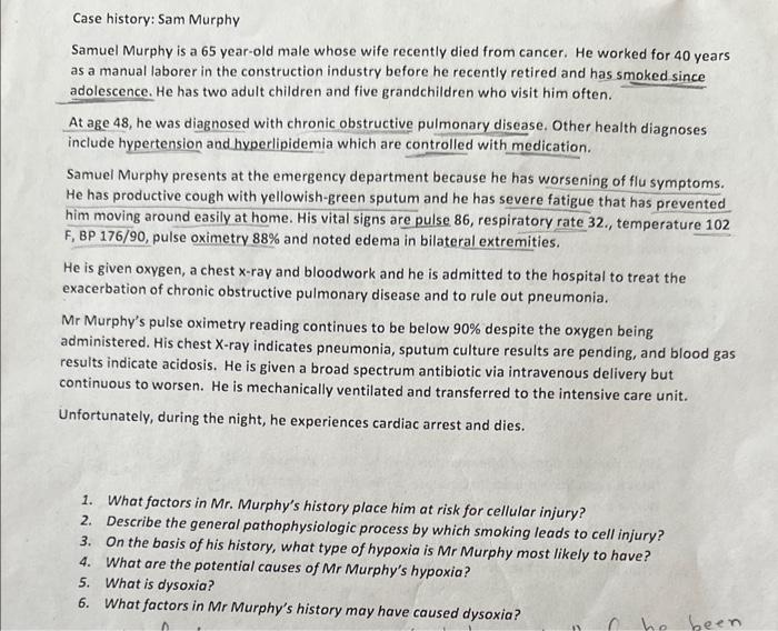 Solved Case history: Sam Murphy Samuel Murphy is a 65 | Chegg.com