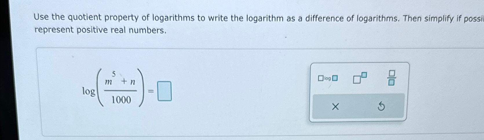 Solved Use the quotient property of logarithms to write the | Chegg.com