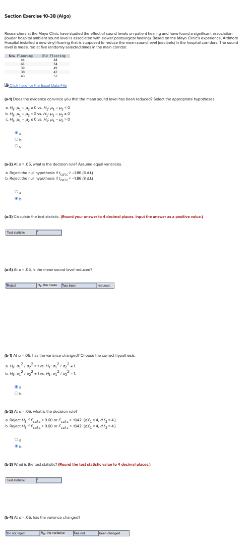 Solved Section Exercise 10-38 (Algo)Pesearchers at the Mayo | Chegg.com