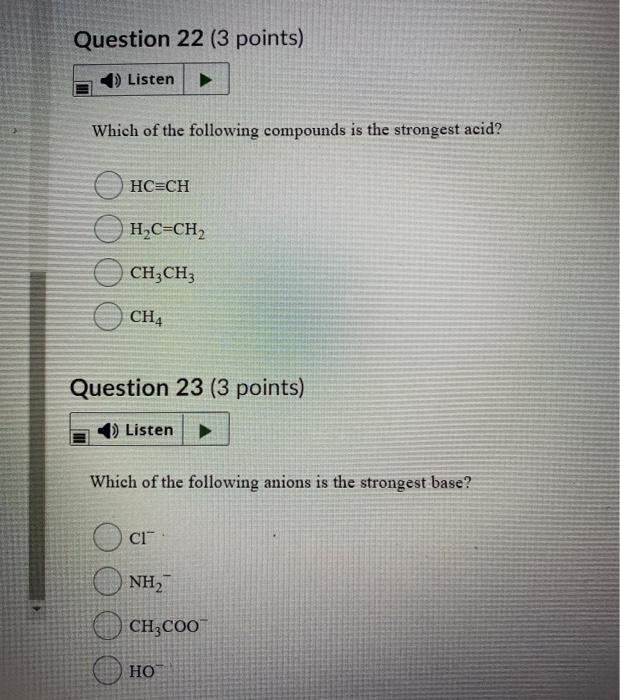 Solved Question 22 (3 points) Listen Which of the following | Chegg.com
