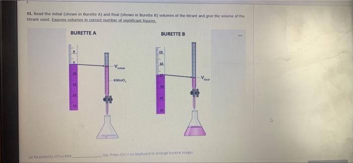 Solved II. Read the initial(shown in Burette A) and final | Chegg.com