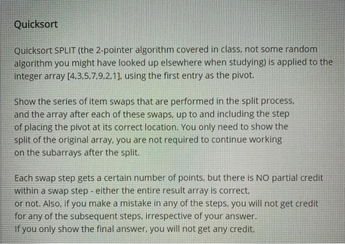 Solved Quicksort Quicksort Split The 2 Pointer Algorithm