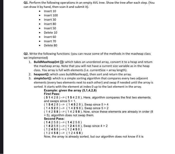Solved Q1. Perform the following operations in an empty AVL | Chegg.com