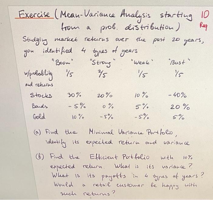 Exercise (Mean-Variance Analysis starting 10 from a | Chegg.com
