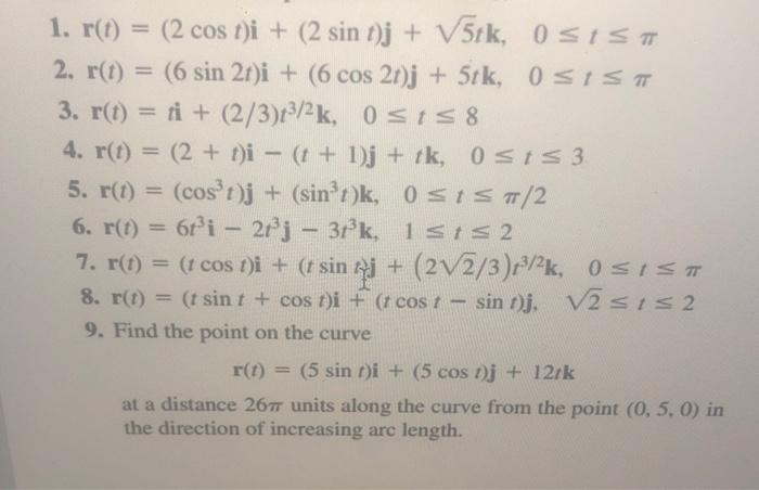 1. r(t) = ( (2 cos t)i + (2 sin t)j + V5tk, Osts 2. | Chegg.com