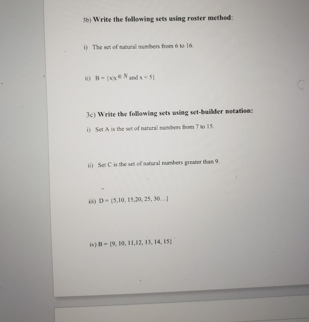 Solved 3b) Write the following sets using roster method: i) | Chegg.com