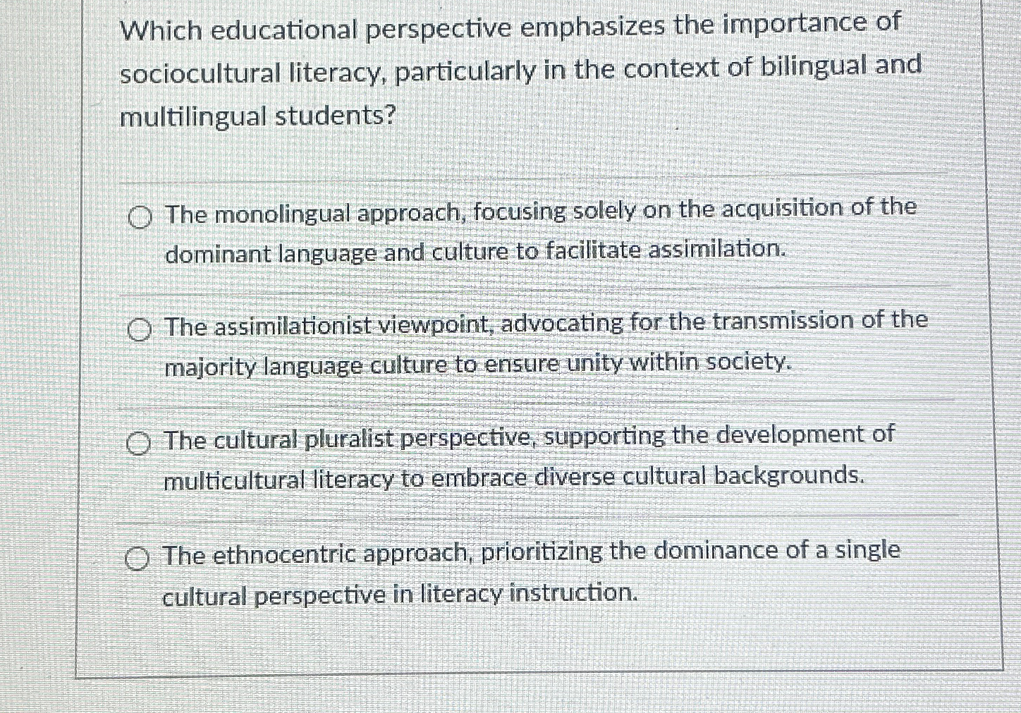 Solved Which educational perspective emphasizes the | Chegg.com
