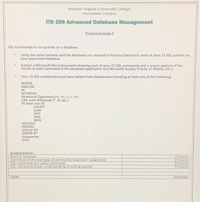 Solved Sql Commands To Run Queries On A Database Using The