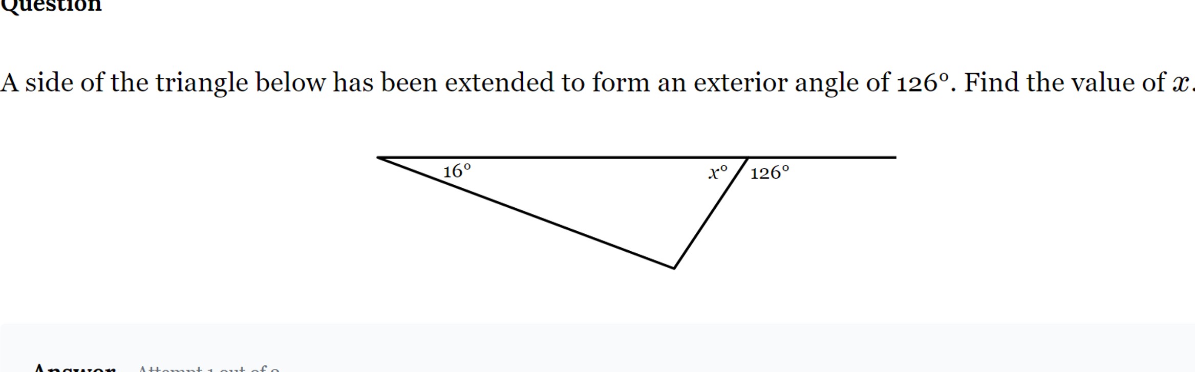 Solved A side of the triangle below has been extended to | Chegg.com