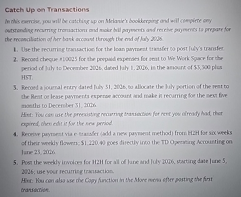 Solved Catch Up on TransactionsIn this exercise, you will be | Chegg.com