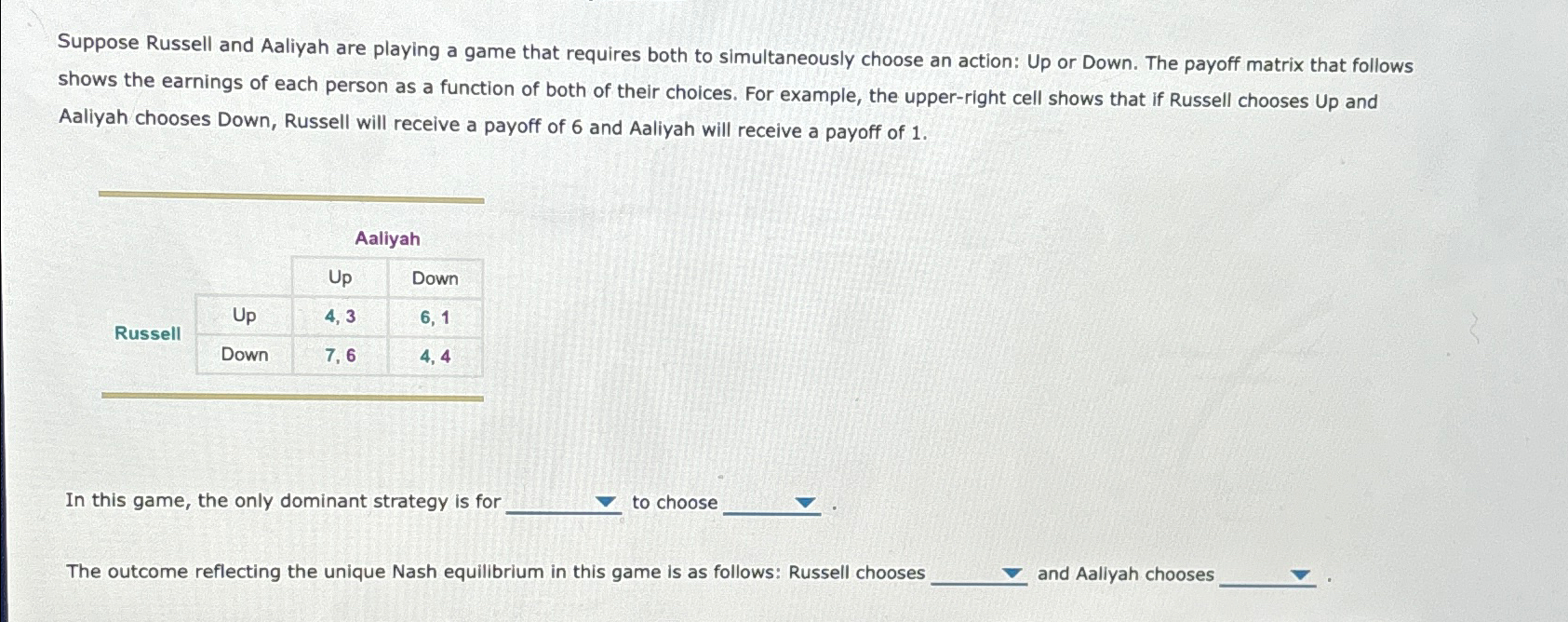 Solved Suppose Russell and Aaliyah are playing a game that | Chegg.com