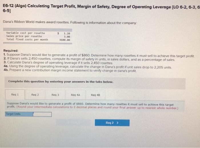 Solved E6-12 (Algo) Calculating Target Profit, Margin of | Chegg.com
