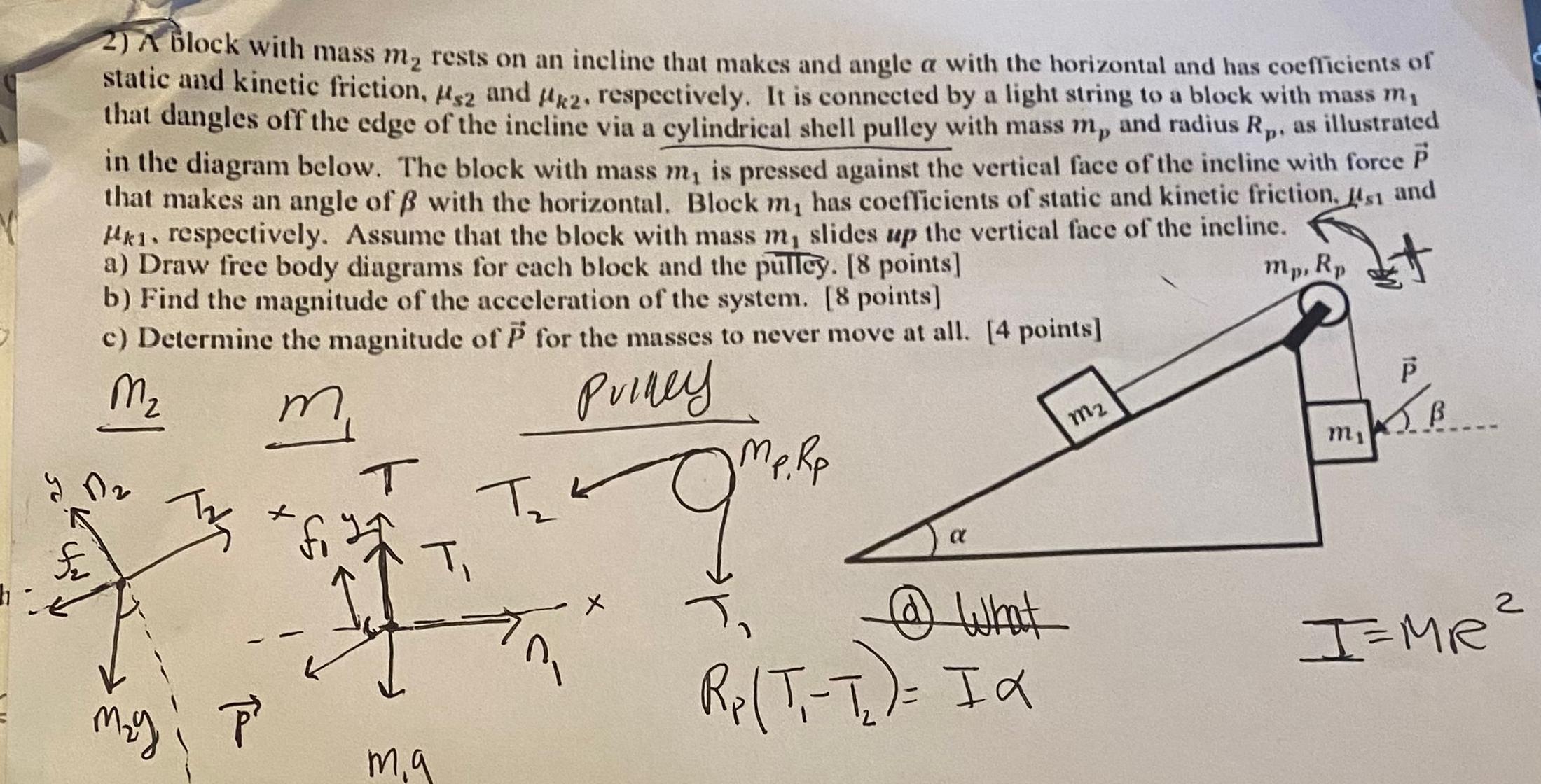 Solved A block with mass m2 ﻿rests on an incline that makes | Chegg.com