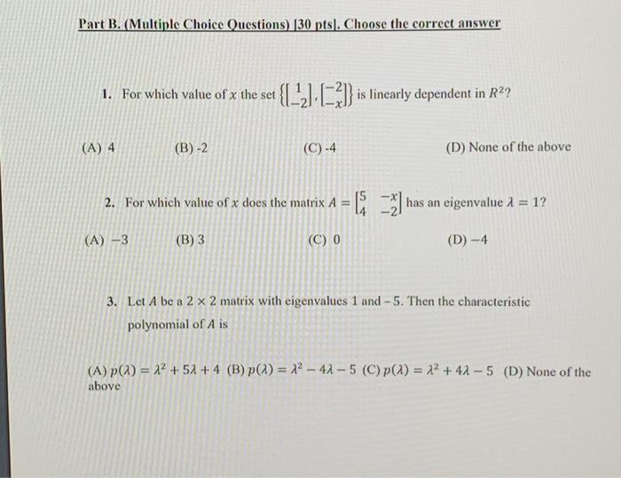 Solved Part B. (Multiple Choice Questions) (30 pts. Choose | Chegg.com