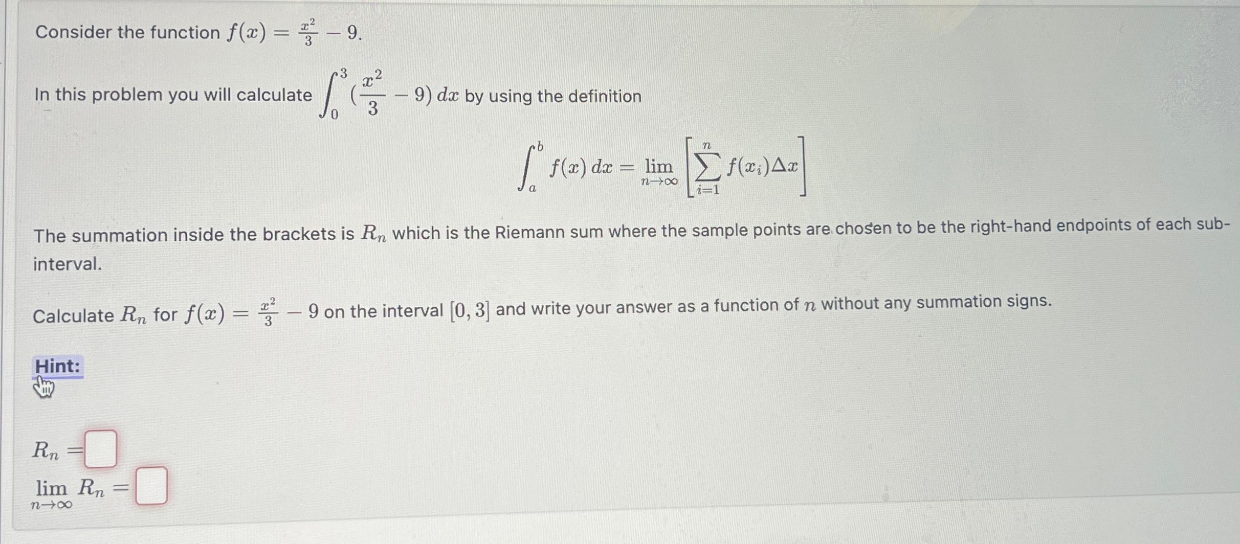Solved Consider the function f(x)=x23-9.In this problem you | Chegg.com