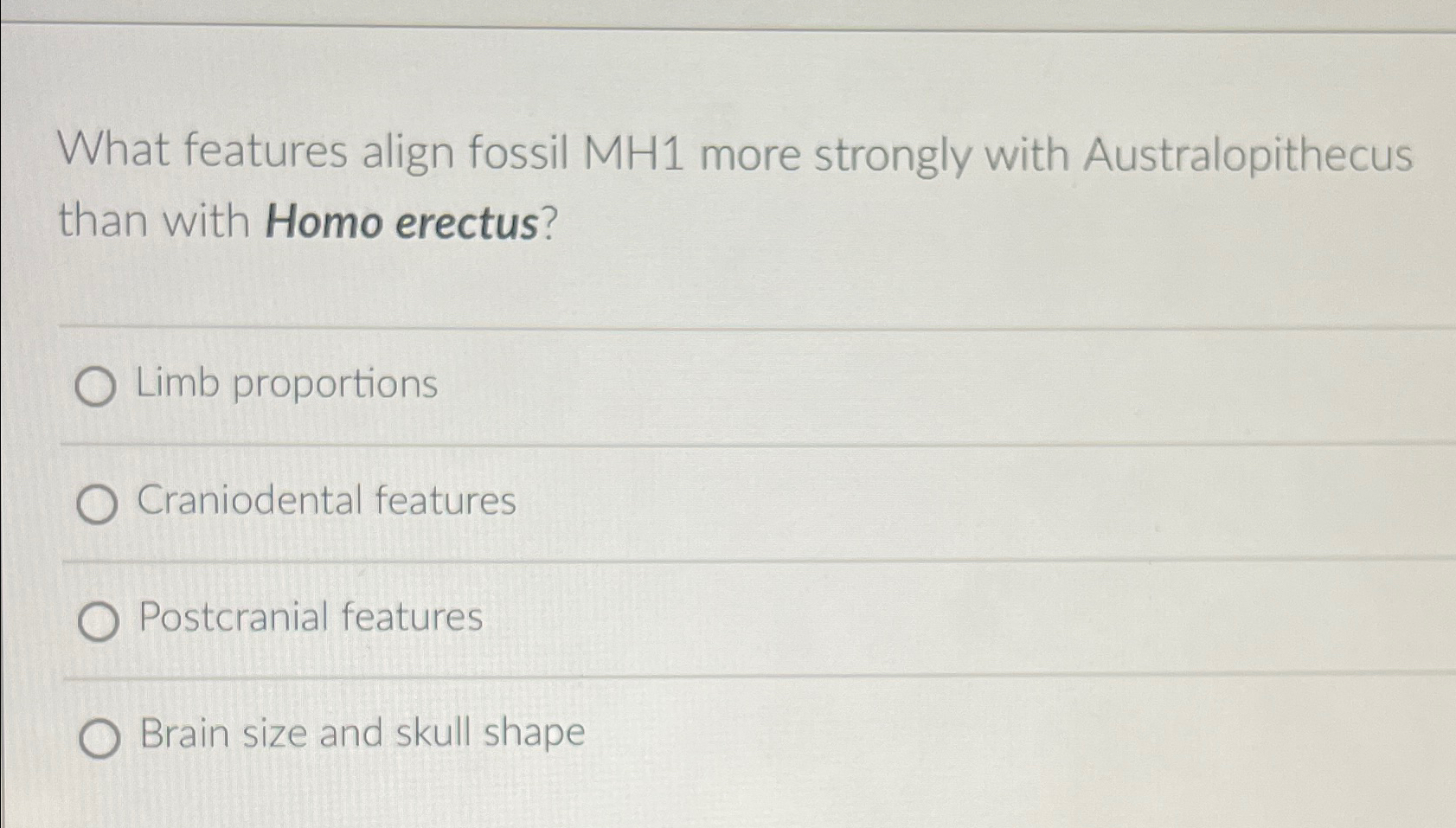 Solved What features align fossil MH1 ﻿more strongly with | Chegg.com