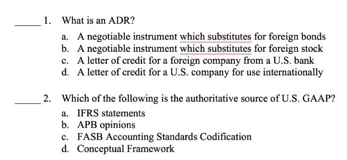 Solved 1. What is an ADR? a. A negotiable instrument which | Chegg.com