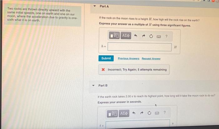 Solved Two rocks are thrown directly upward with the same | Chegg.com