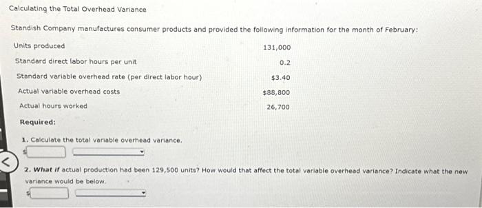 Solved Calculating the Total Overhead Variance Standish | Chegg.com