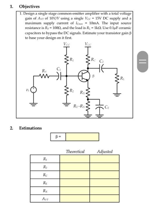 Solved 1. Design a single stage common-emitter amplifier | Chegg.com