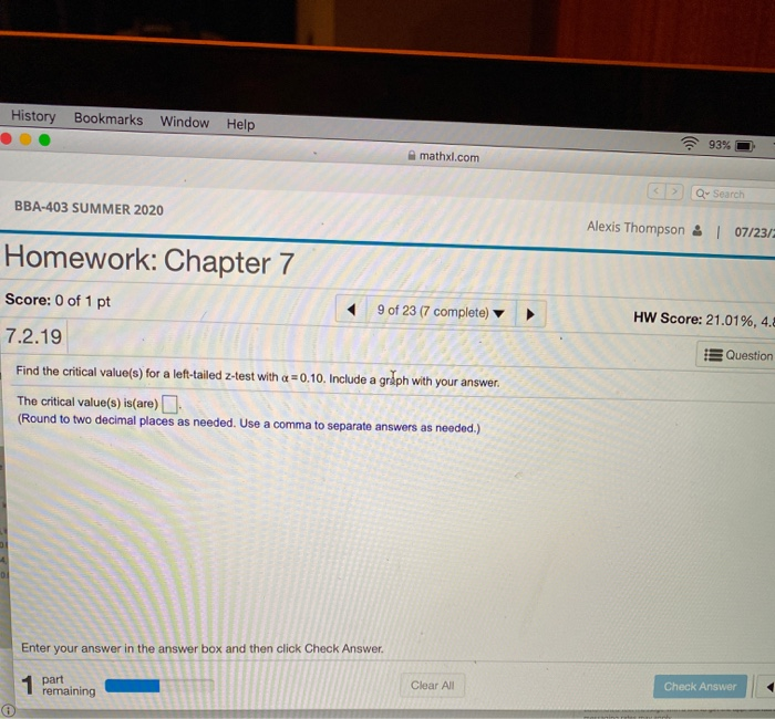Solved History Bookmarks Window Help 93% mathxl.com QuSearch | Chegg.com