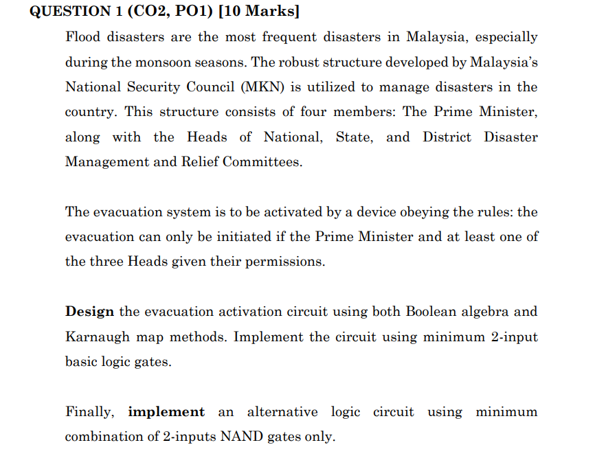 Solved QUESTION 1 (CO2, ﻿PO1) [10 ﻿Marks]Flood disasters are | Chegg.com