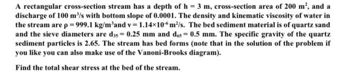 Solved A rectangular cross-section stream has a depth of h=3 | Chegg.com