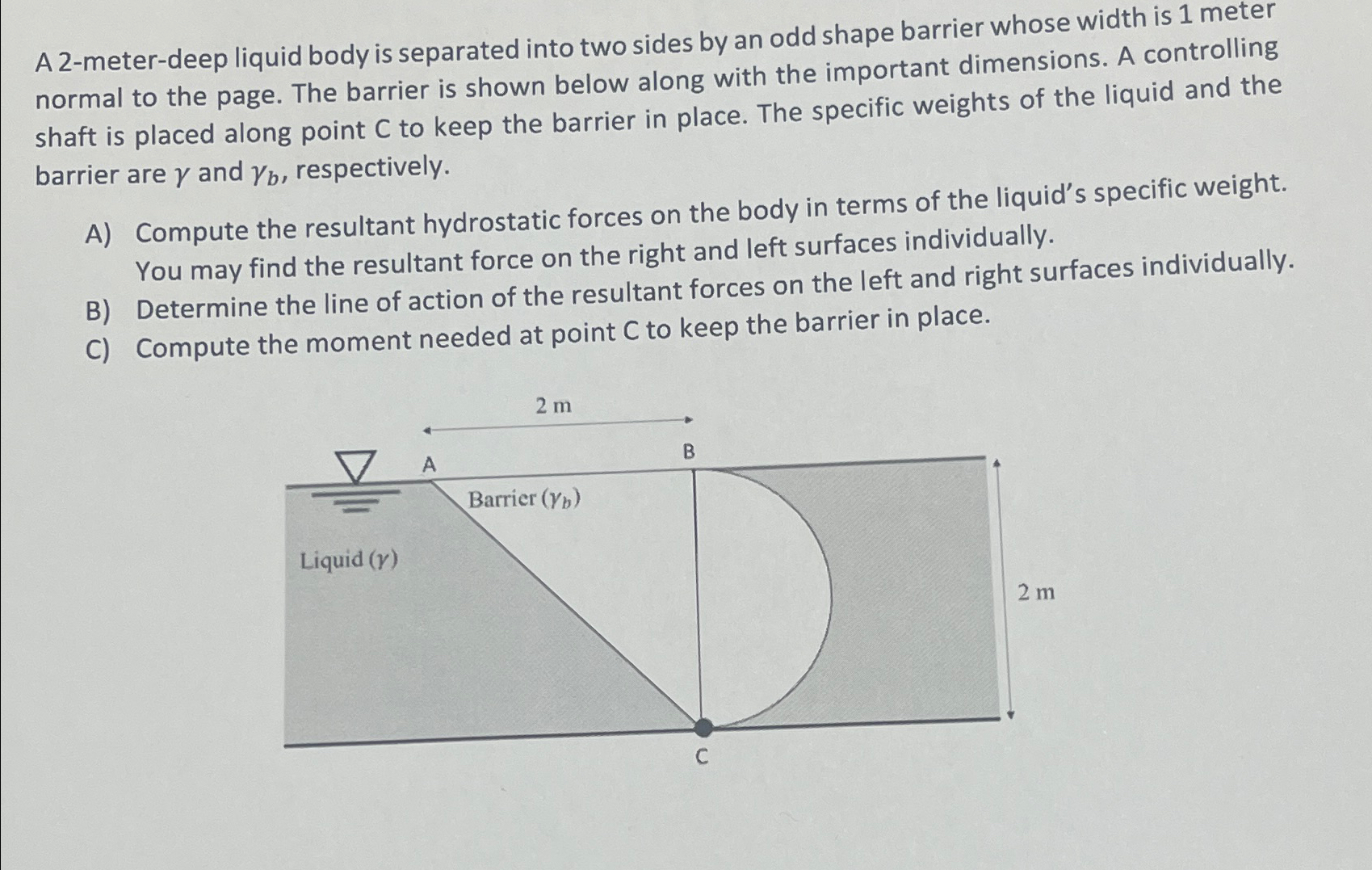 Solved A 2-meter-deep liquid body is separated into two | Chegg.com