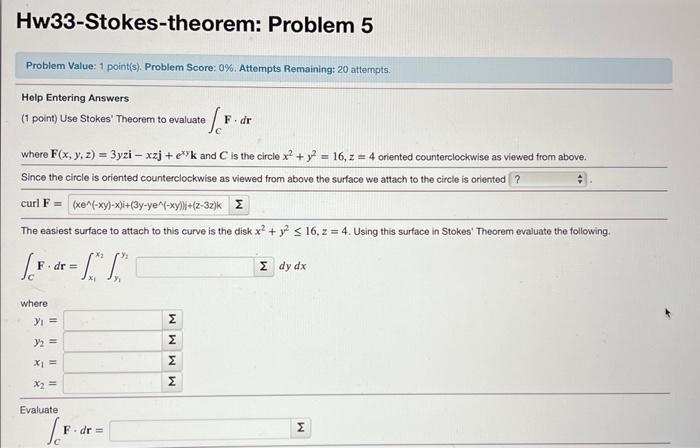 Solved (1 point) Use Stokes' Theorem to evaluate ∫CF⋅dr | Chegg.com