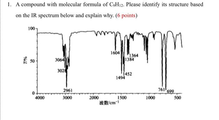 Solved 1. A compound with molecular formula of C9H12. Please | Chegg.com