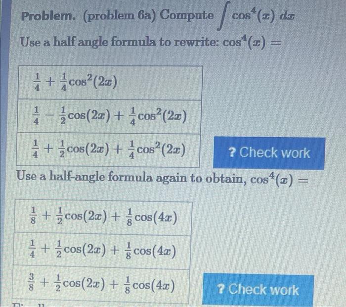 Solved Problem. (problem 6a) Compute cos* a) dia ( Use a | Chegg.com