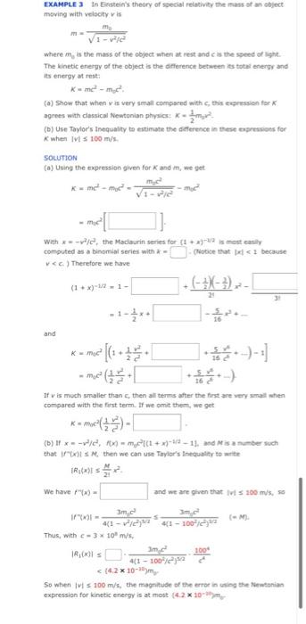 Solved EXAMPLE 3 in Eitstein's theory of soecial relativity | Chegg.com