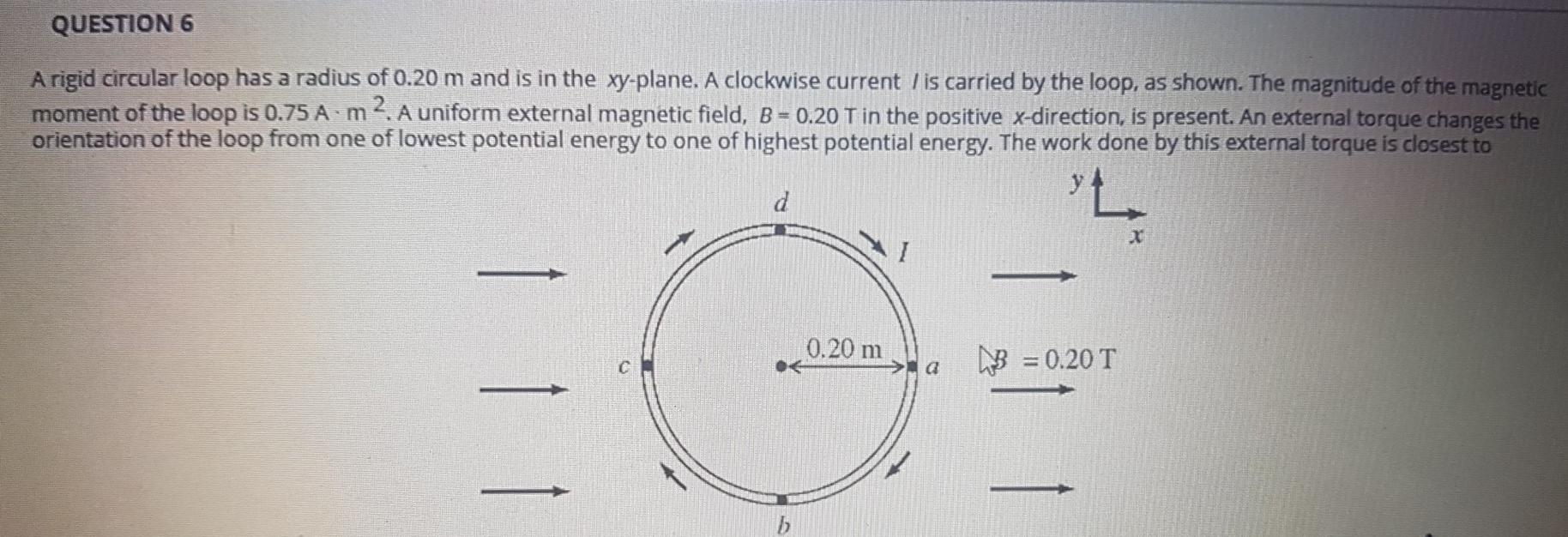 Solved QUESTION 6 A rigid circular loop has a radius of 0.20 | Chegg.com