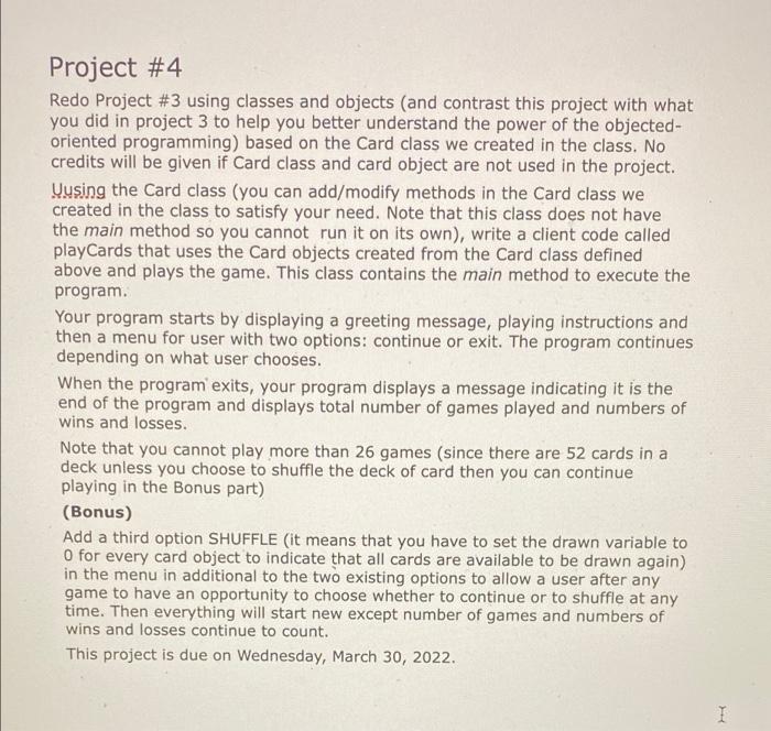 Solved Project #4 Redo Project #3 using classes and objects | Chegg.com