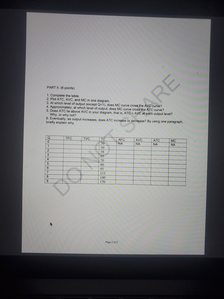 Solved PART II. (6 points) 1. Complete the table. 2. Plot | Chegg.com