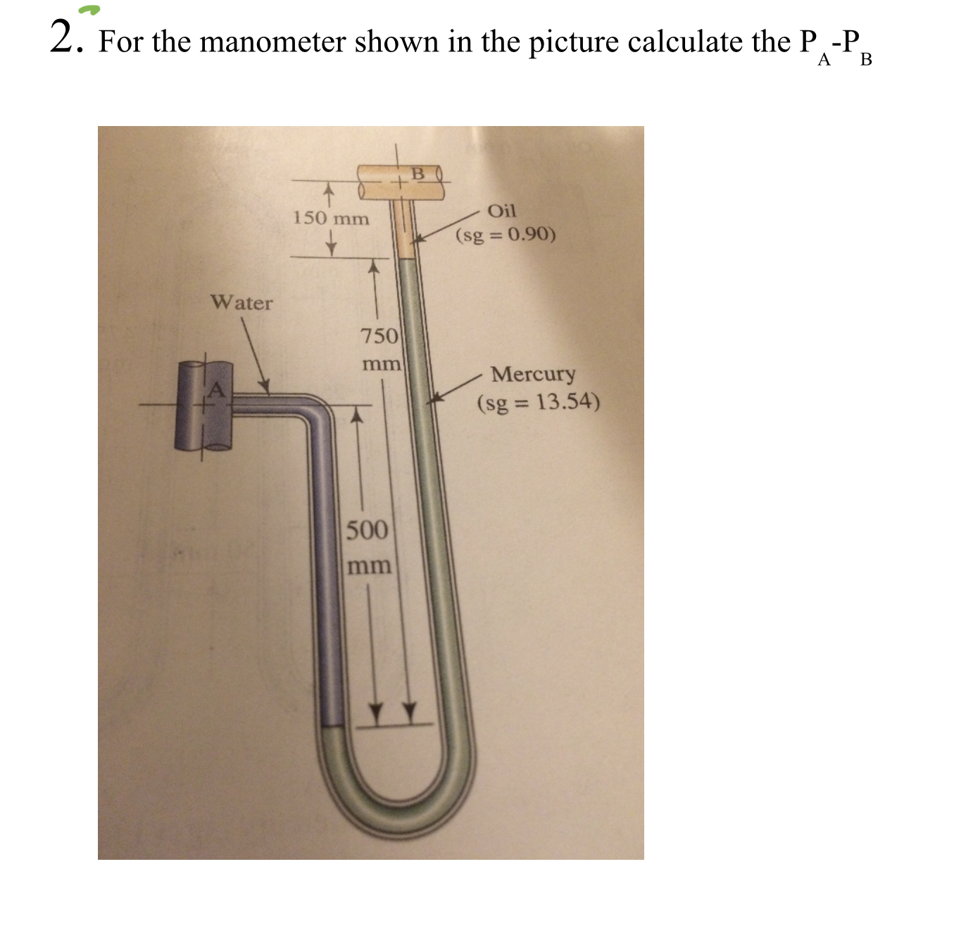 For the manometer shown in the picture calculate the | Chegg.com