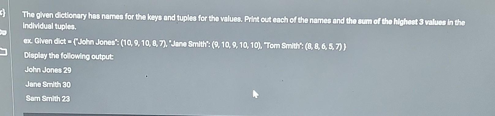 Solved The given dictionary has names for the keys and | Chegg.com