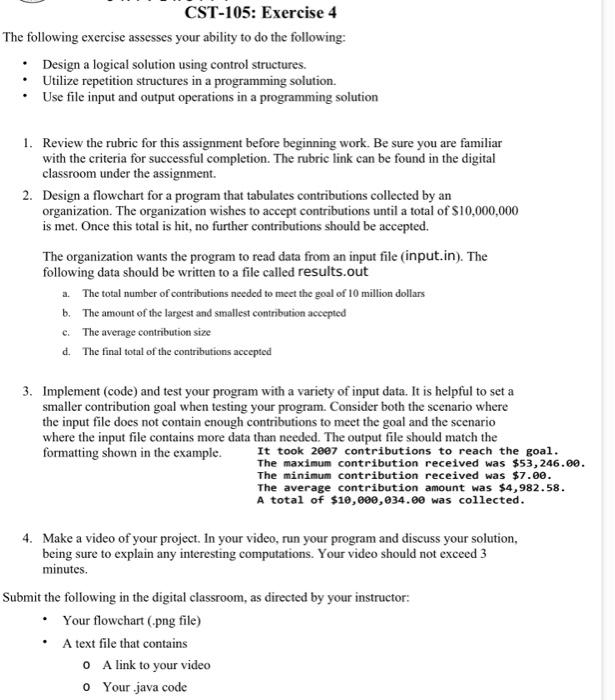 Solved CST-105: Exercise 4 The following exercise assesses | Chegg.com