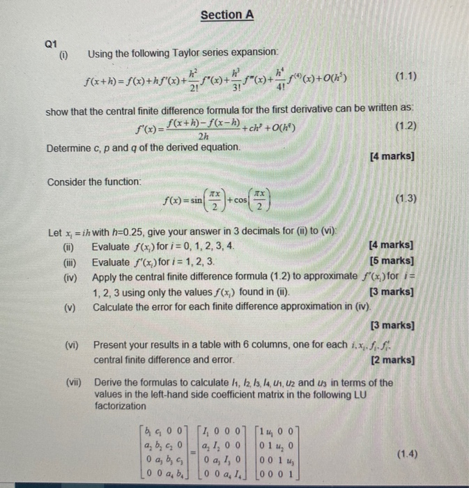 Solved Section A Q1 0 Using the following Taylor series | Chegg.com