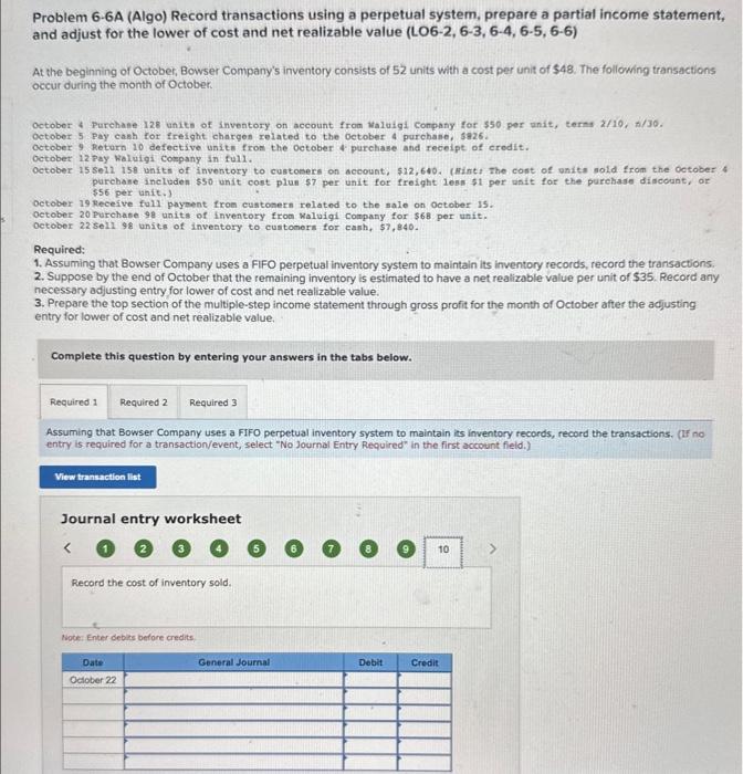 Solved Problem 6-6A (Algo) Record transactions using a | Chegg.com