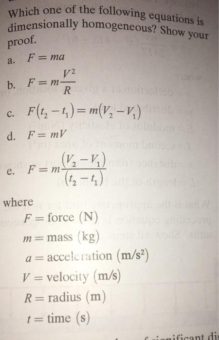 Solved Which one of the following equations is dimensionally | Chegg.com